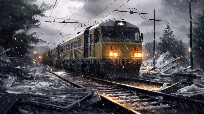 Train Crashes in a Storm. Generative AI Stock Illustration ...