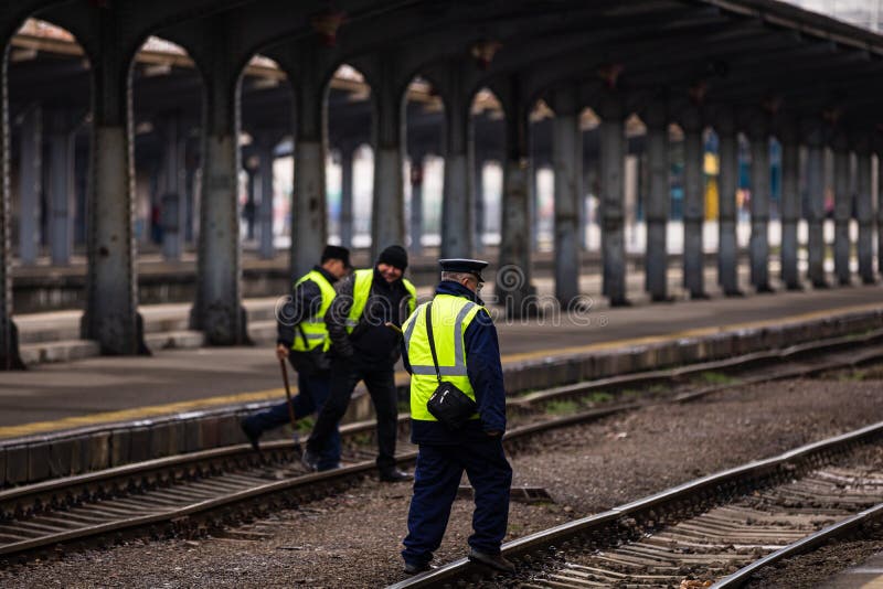 Train Crew Doing Checkings on the Platform at Bucharest North Railway ...