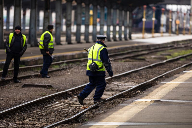 Train Crew Doing Checkings on the Platform at Bucharest North Railway ...