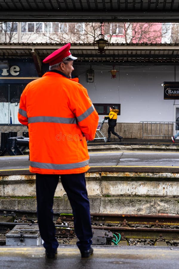 Train Crew Man Doing Checkings on the Platform at the Bucharest North ...