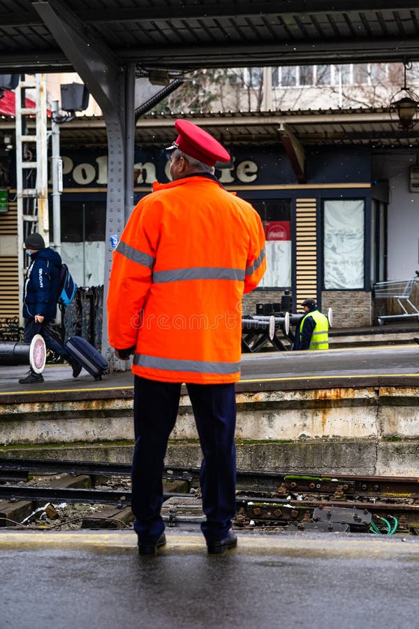 Train Crew Man Doing Checkings on the Platform at the Bucharest North ...