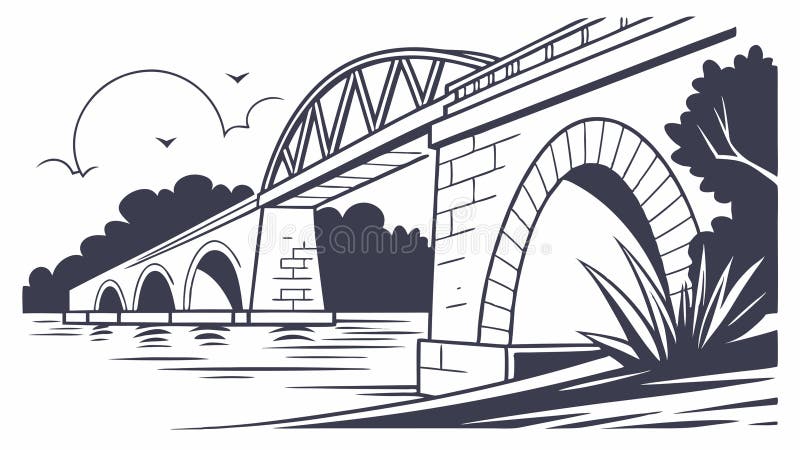 Train Crossing Arch Bridge Illustration Vector, Vector Design ...