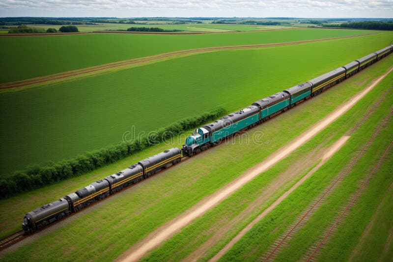 The Train is Crossing an Empty Field. Stock Illustration - Illustration ...