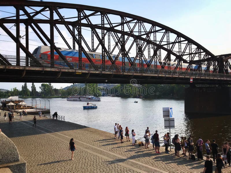 Train Crossing Railway Bridge in Prague Editorial Image - Image of ...