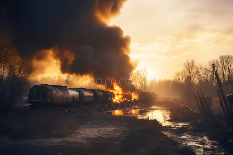 Train Derailed Exploding with Fire and Smoke. Generative AI ...