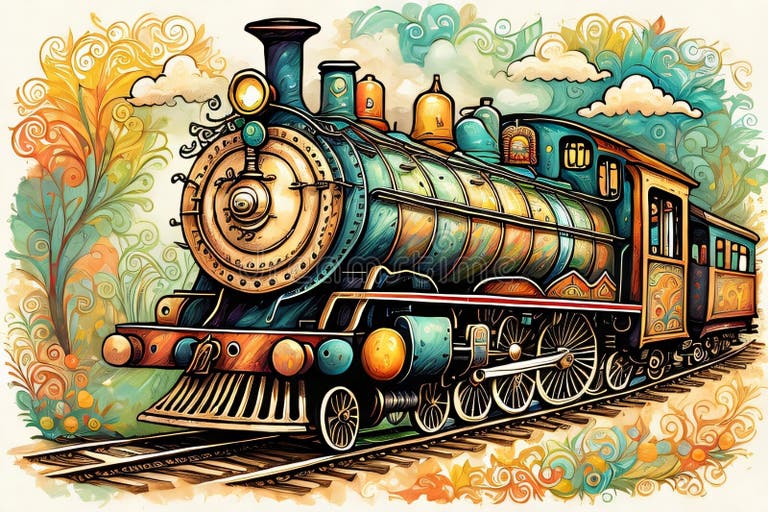 Train Doodle in Impressionist Style Stock Illustration - Illustration ...