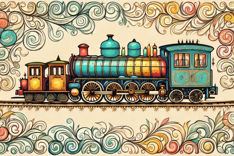 Train Doodle in Impressionist Style Stock Illustration - Illustration ...