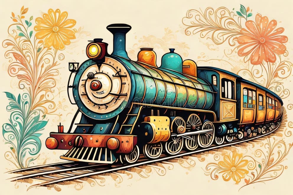 Train Doodle in Impressionist Style Stock Illustration - Illustration ...