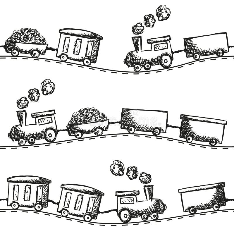 Train Doodle Seamless Pattern Stock Vector - Illustration of locomotive ...
