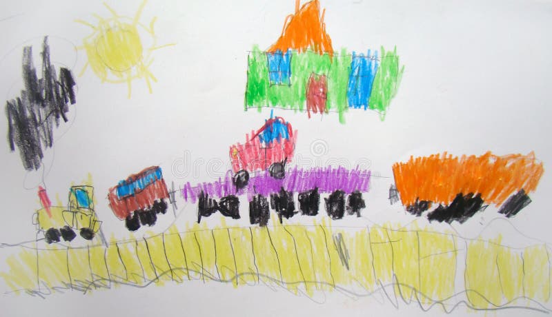 Train drawn by child stock illustration. Illustration of artistic ...
