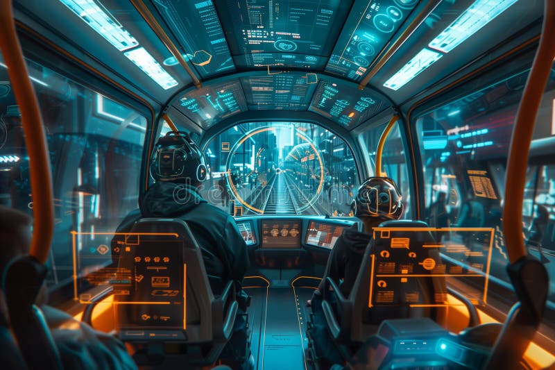 Train Driver Operating Metro System Surrounded by Illuminated Control ...