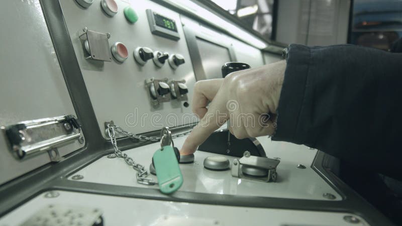 The Train Driver Presses the Button. Stock Image - Image of integration ...