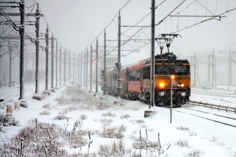 Train Driving in Severe Snowstorm in Amsterdam Netherlands Stock Image ...