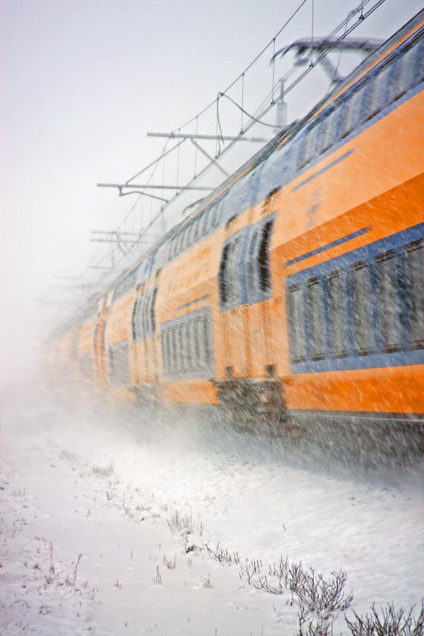 Train Driving in a Snow Storm in the Netherlands Stock Photo - Image of ...