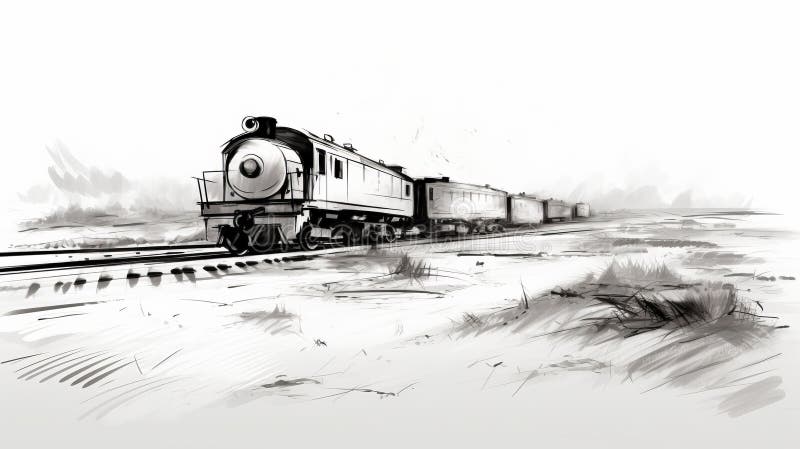 Dynamic Sketch of a Black and White Train on the Road Stock ...
