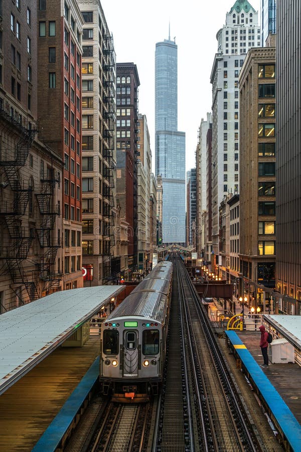 Train on Elevated Tracks within Buildings at the Loop Stock Image ...