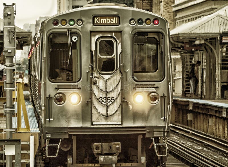 Train on Elevated Tracks within Buildings at the Loop, Chicago City ...