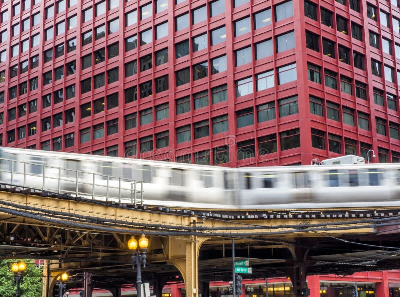 Train on Elevated Tracks within Buildings at the Loop, Glass and Steel ...