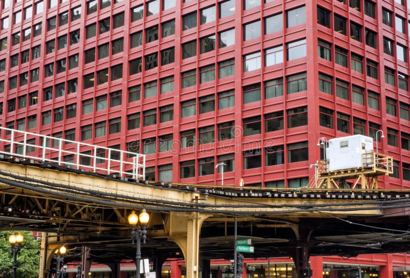 Train on Elevated Tracks within Buildings at the Loop, Glass and Steel ...