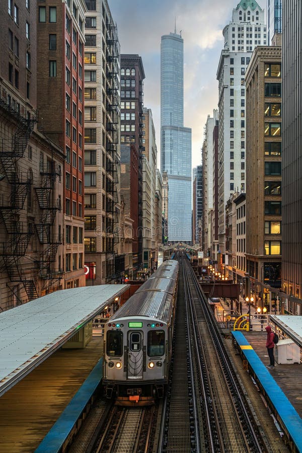 Train on Elevated Tracks within Buildings at the Loop Stock Photo ...