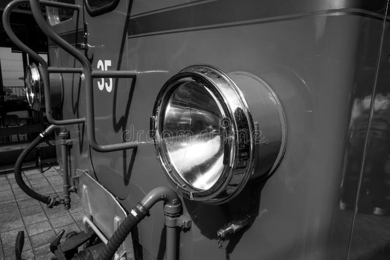 The Front Lights on a Train Engine at Night Time on the Tracks Stock ...