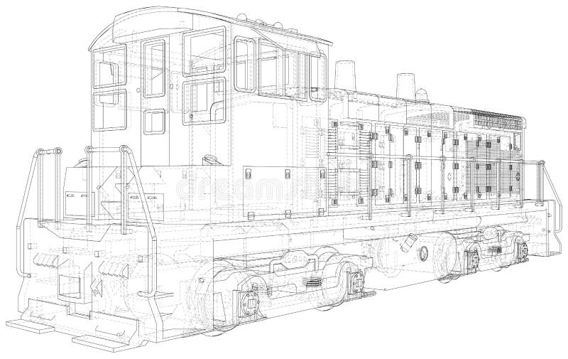 Train Engines. EPS10 Format. Wire-frame Vector Created of 3d Stock ...