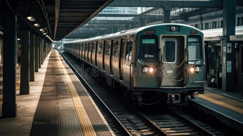 A Train Enters a Station Slowing Down and Coming To a Stop Created with ...