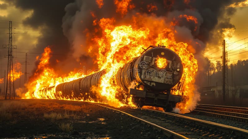A Train on Fire on a Train Track Stock Image - Image of destruction ...