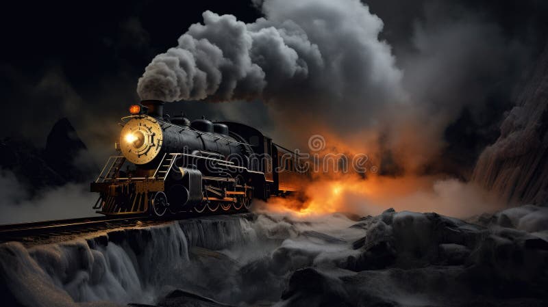 A Train on Fire with Smoke Coming Out of the Engine Stock Illustration ...