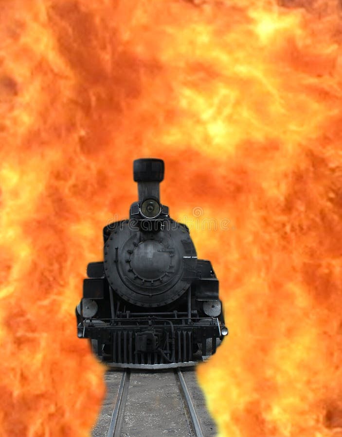 Train in Flames stock image. Image of locomotive, black - 59904079
