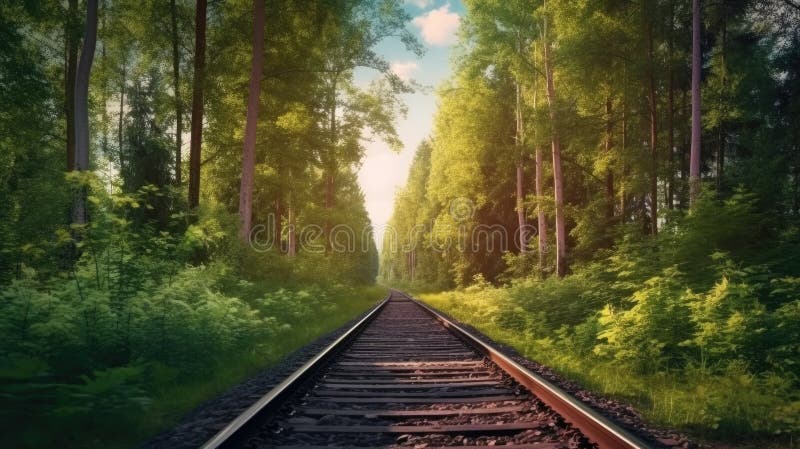 Train with Forest Trees Along a Railroad, Train Travels, Trees Along ...