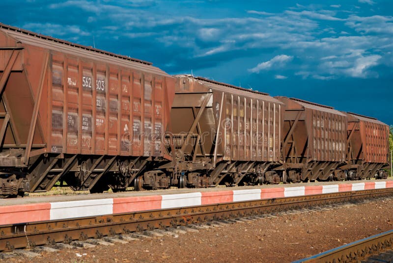 Train with freight cars stock image. Image of rail, containers - 60426733