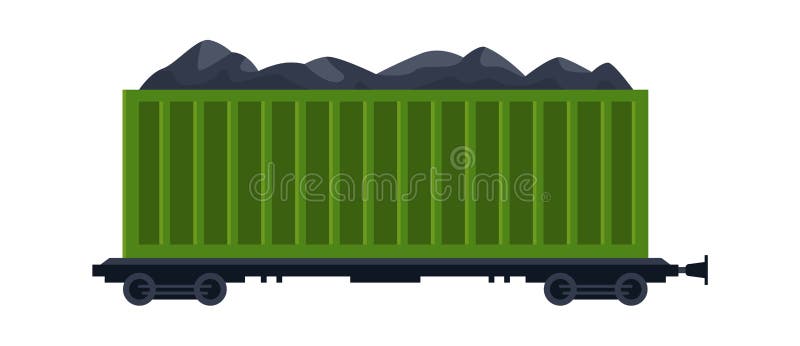 Train with Freight Wagon Flat Icon Soil Cargo on Container Stock Vector ...