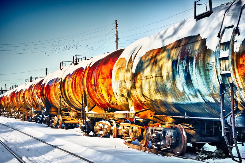 Train with Fuel Petrol Tanks on the Railway Stock Image - Image of ...
