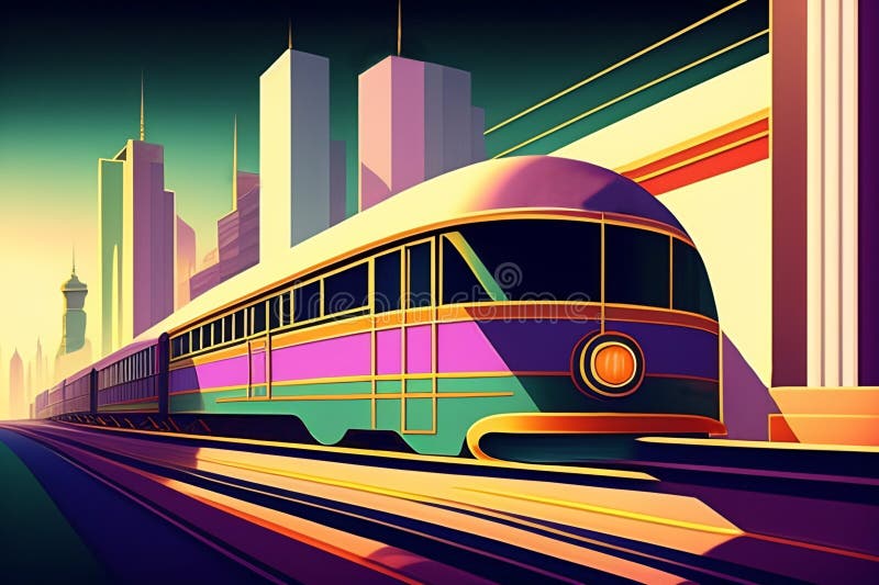 Train of Future Running in Beautiful City Stock Illustration ...