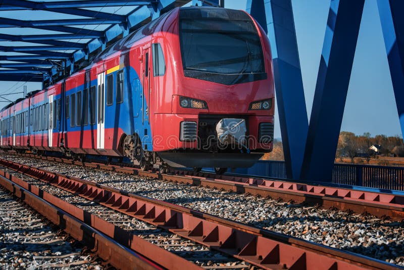 Train goes over bridge stock image. Image of transportation - 89799033
