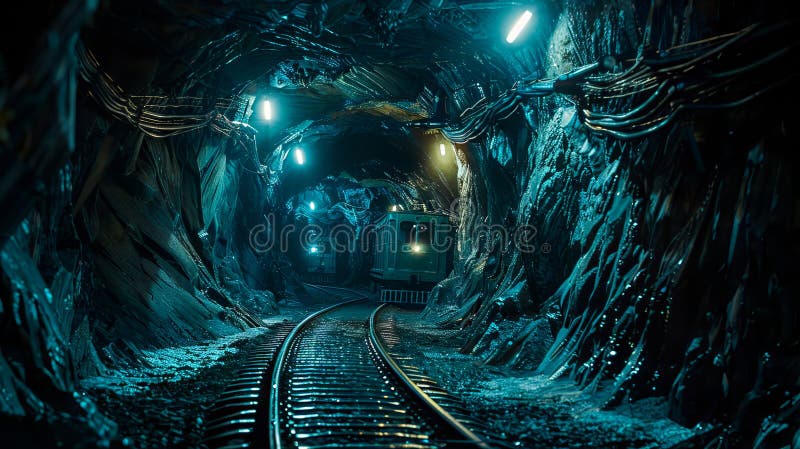 A Train Going through a Dark Tunnel with a Train Going Down the Tracks ...