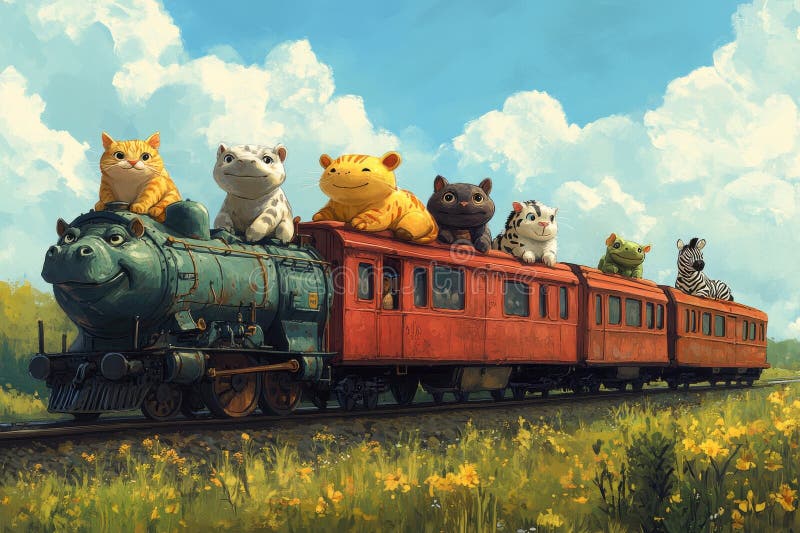 A Train with a Group of Animals on it, Including a Zebra and a Giraffe ...