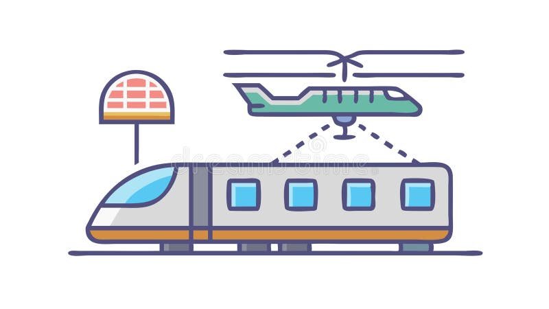 Train and Helicopter at a Modern Transport Hub Vector Scene, Vector ...