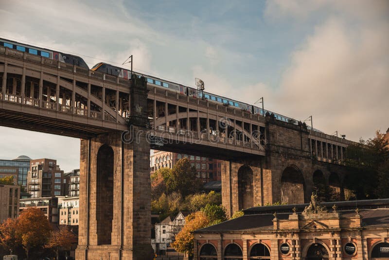 Train on the High Level Bridge in England, UK Stock Image - Image of ...