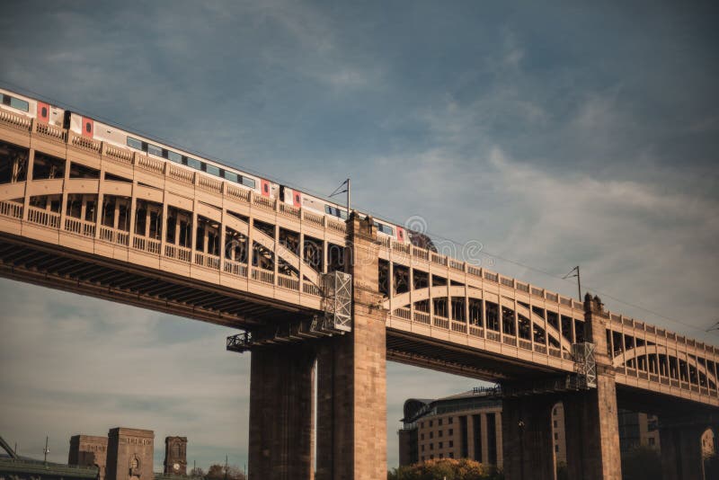 Train on the High Level Bridge in England, UK Stock Image - Image of ...