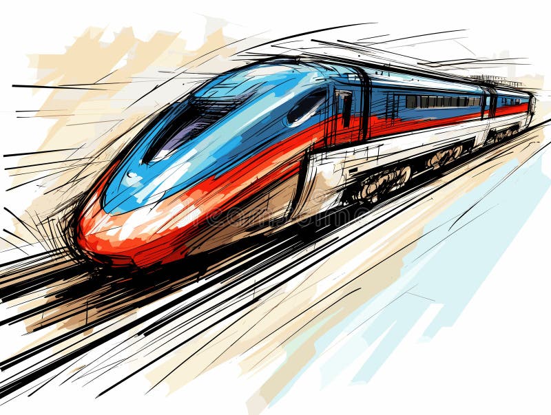 High Speed Train Drawing Poster High Speed Train On The Railway