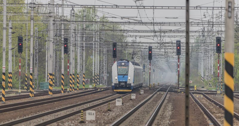 Train in Hodonin Station in Dark Fog Morning Editorial Stock Photo ...