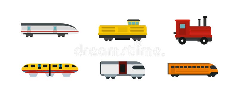 Train icon set, flat style stock vector. Illustration of carriage ...