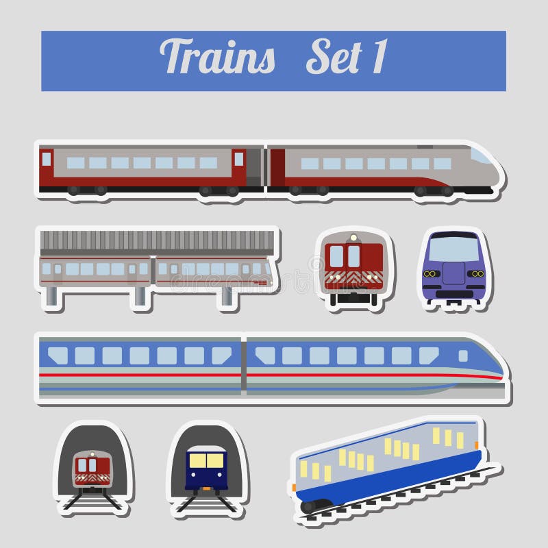 Train Icon Set. Subway, Monorail, Funicular Transport Stock Vector ...