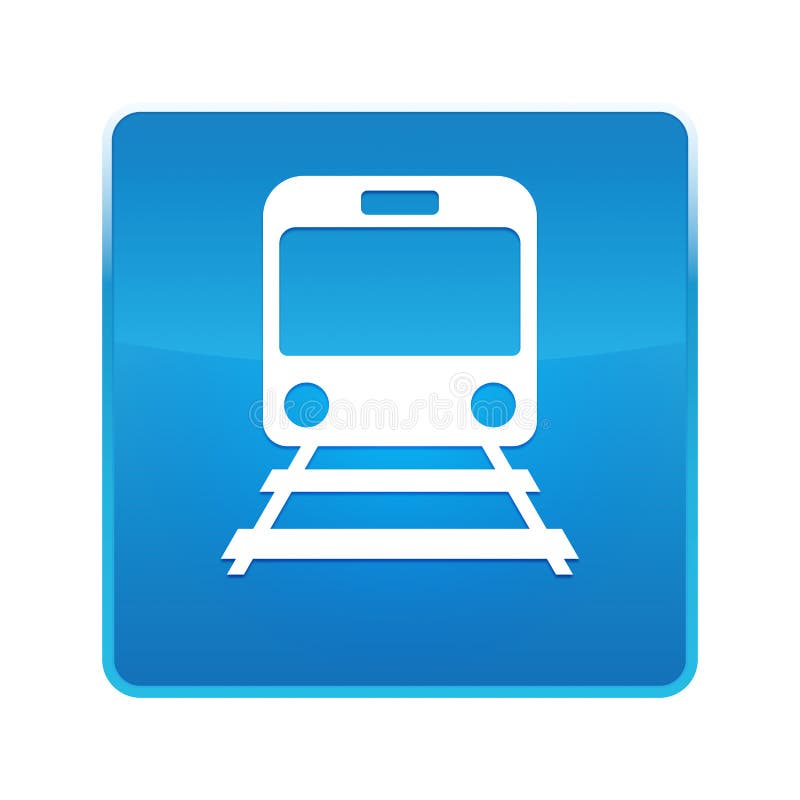 Train Icon Shiny Blue Square Button Stock Illustration - Illustration ...