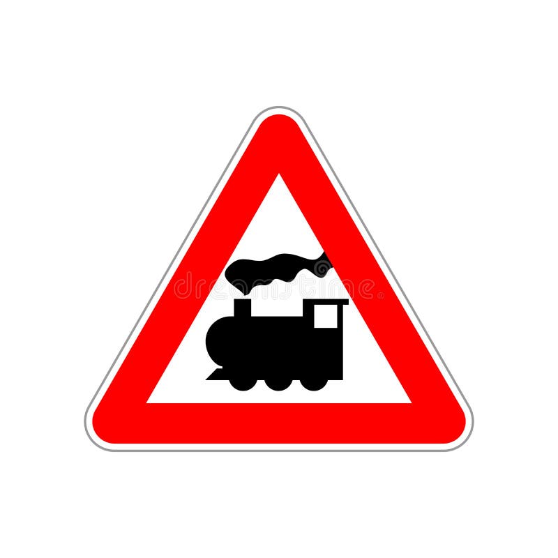 Train Icon on the Triangle Red and White Road Sign on White Stock ...