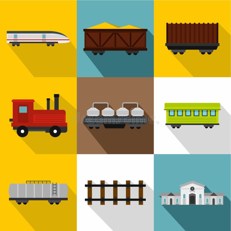 Train Icons Set, Flat Style Stock Vector - Illustration of container ...