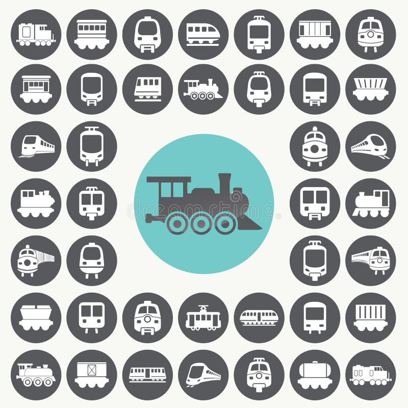 Set Icons of Railroad and Train Stock Vector - Illustration of ...