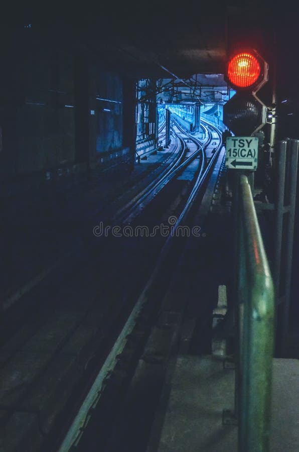 Train on Illuminated Railroad Station Platform at Night Editorial Stock ...
